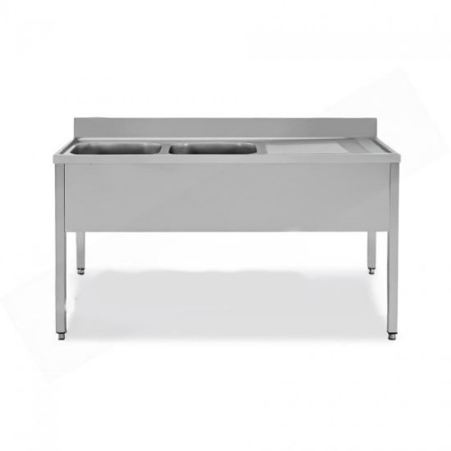 Plonge inox 1600 mm avec 2 bacs à gauche – Série 600 pro CHR